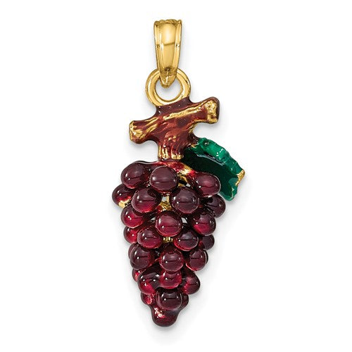 14k Yellow Gold Enamel Grapes with Stem Leaf 3D Pendant Charm – CKL ...